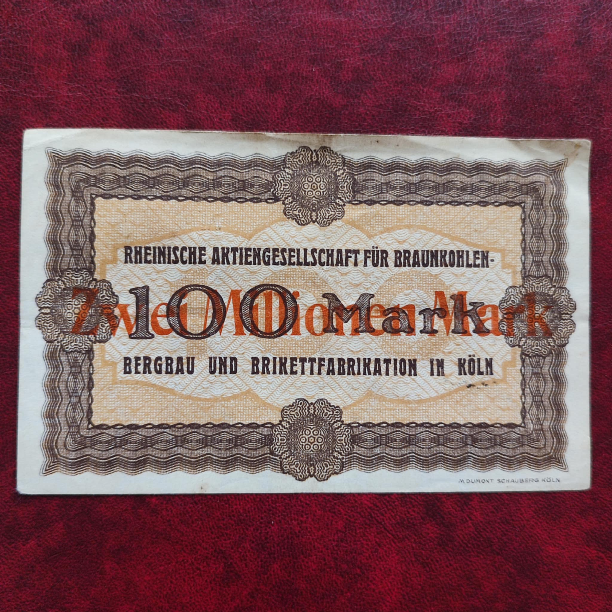 VOKIETIJA . KOLN . 100 MARK / 2.000.000 MARK 1922 - erpnumismatics.lt